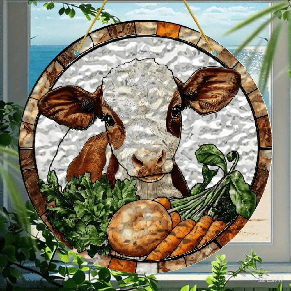Acrylic Round Hanging Ornament 1 Pack, Stained Glass Style Calf with ...