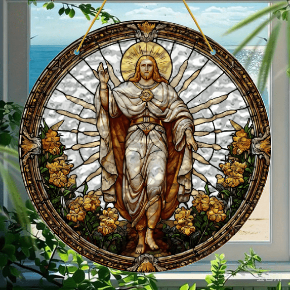 Acrylic Round Hanging Ornament 8 Inch, Jesus Christ Stained Glass ...