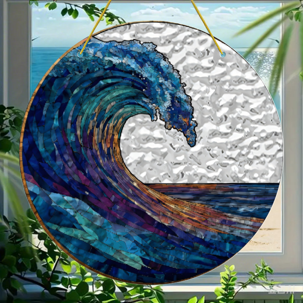 Acrylic Round Hanging Ornament 8x8 Inch, Abstract Moon and Star Design ...