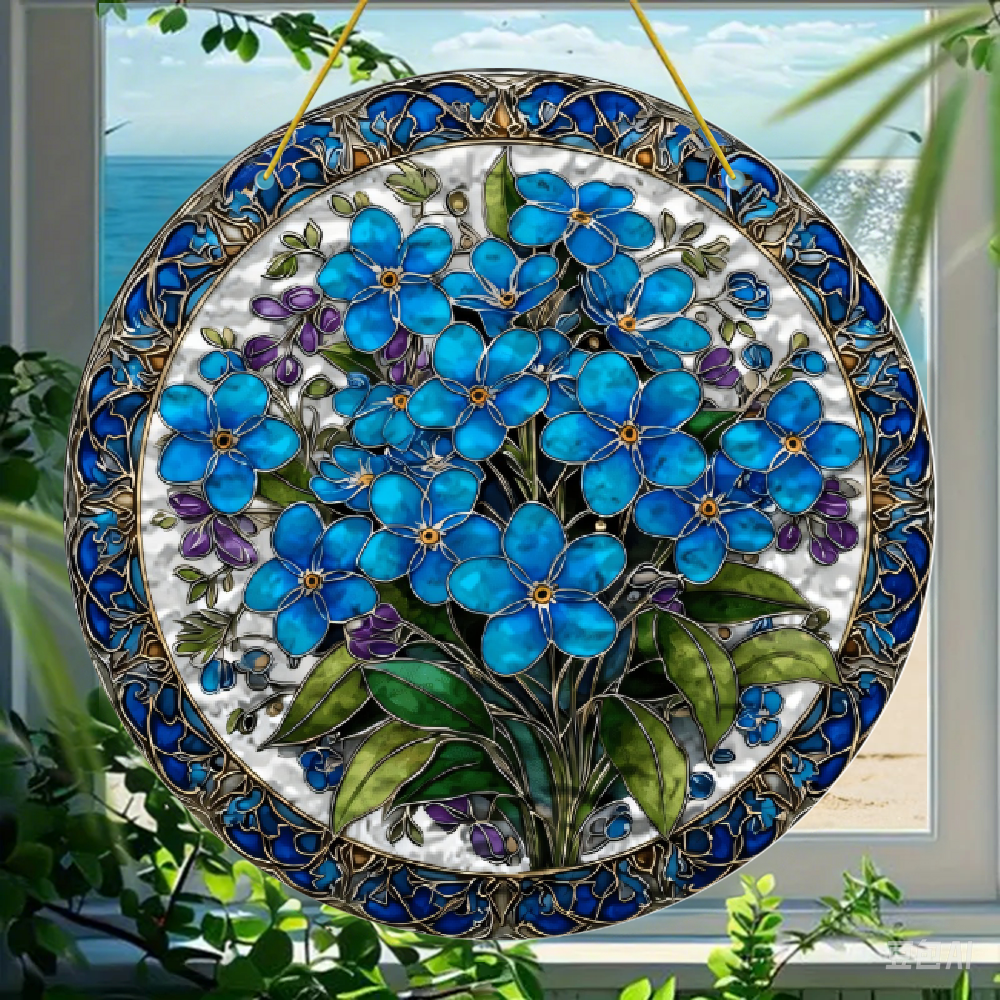 Acrylic Round Hanging Ornament 8x8 Inch, Art Nouveau Floral Bouquet ...