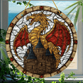 Acrylic Round Hanging Ornament 8x8 Inch, Fantasy Golden Dragon Castle ...