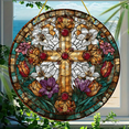 Acrylic Round Hanging Ornament 8x8 Inch, Floral Cross Stained Glass ...