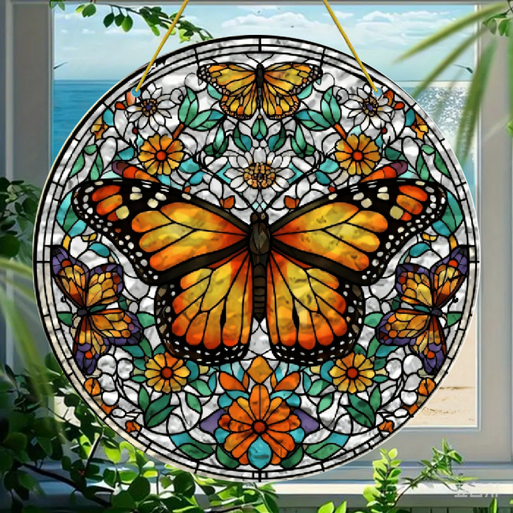 Acrylic Round Hanging Ornament 8x8 Inch, Monarch Butterfly Floral ...
