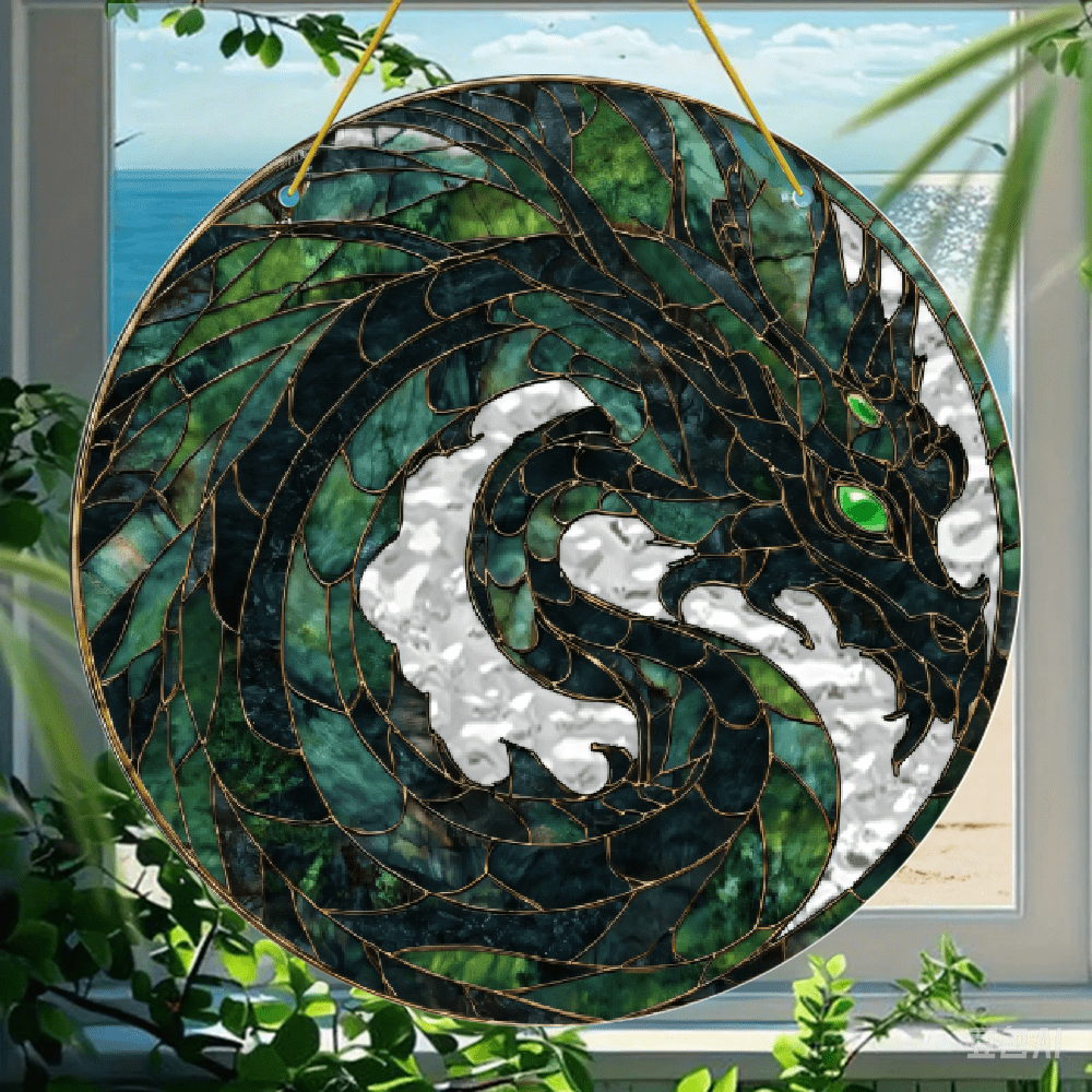 Acrylic Round Hanging Ornament 8x8 Inch, Mystical Dragon Stained Glass ...
