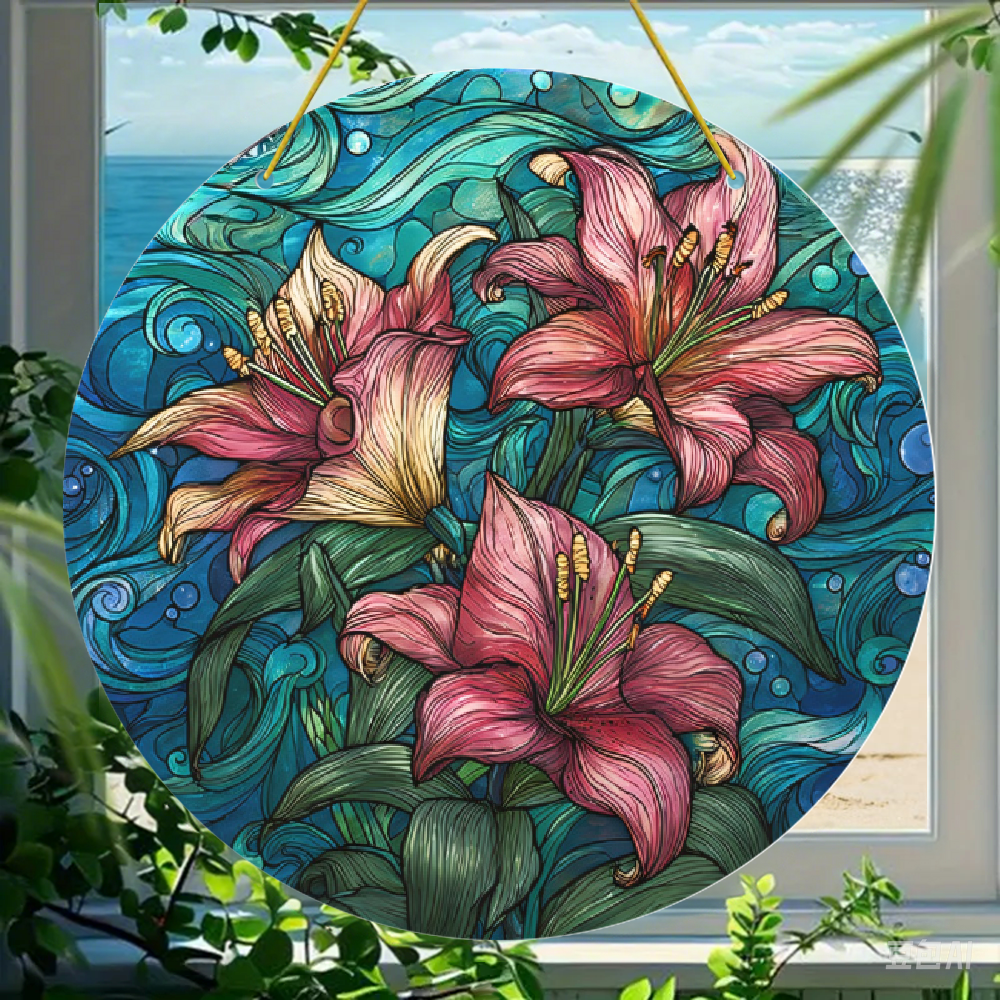 Acrylic Round Hanging Ornament 8x8 Inch Pink Lily Floral Design 1 Pack ...
