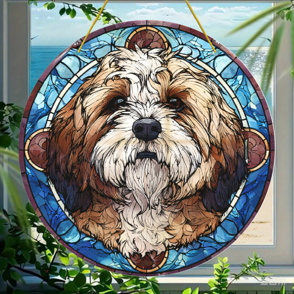 Acrylic Round Hanging Ornament 8x8 Inch Stained Glass Dog Portrait with ...