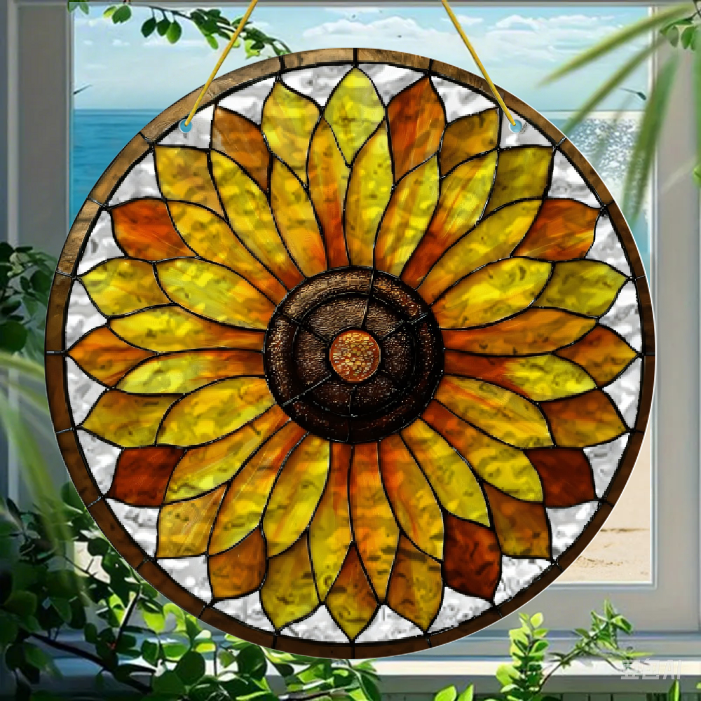 Acrylic Round Hanging Ornament 8x8 Inch, Sunflower Stained Glass Style ...