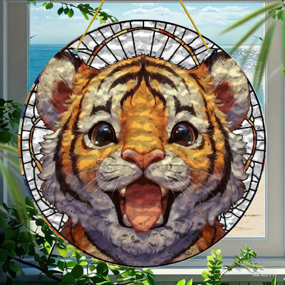 Acrylic Round Hanging Ornament 8x8 Inch, Tiger Stained Glass Style ...
