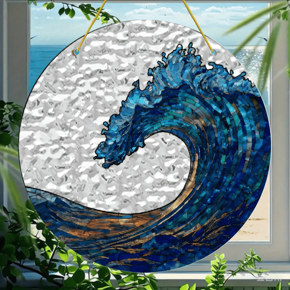 Acrylic Round Hanging Ornament Abstract Ocean Wave Mosaic Design 1 Pack ...