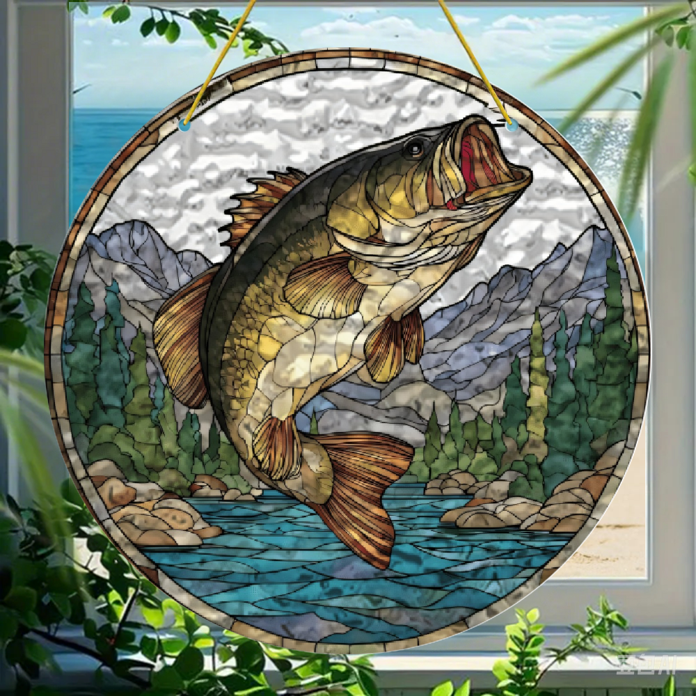 Acrylic Round Hanging Ornament Bass Fish Stained Glass Style 1 Pack for ...