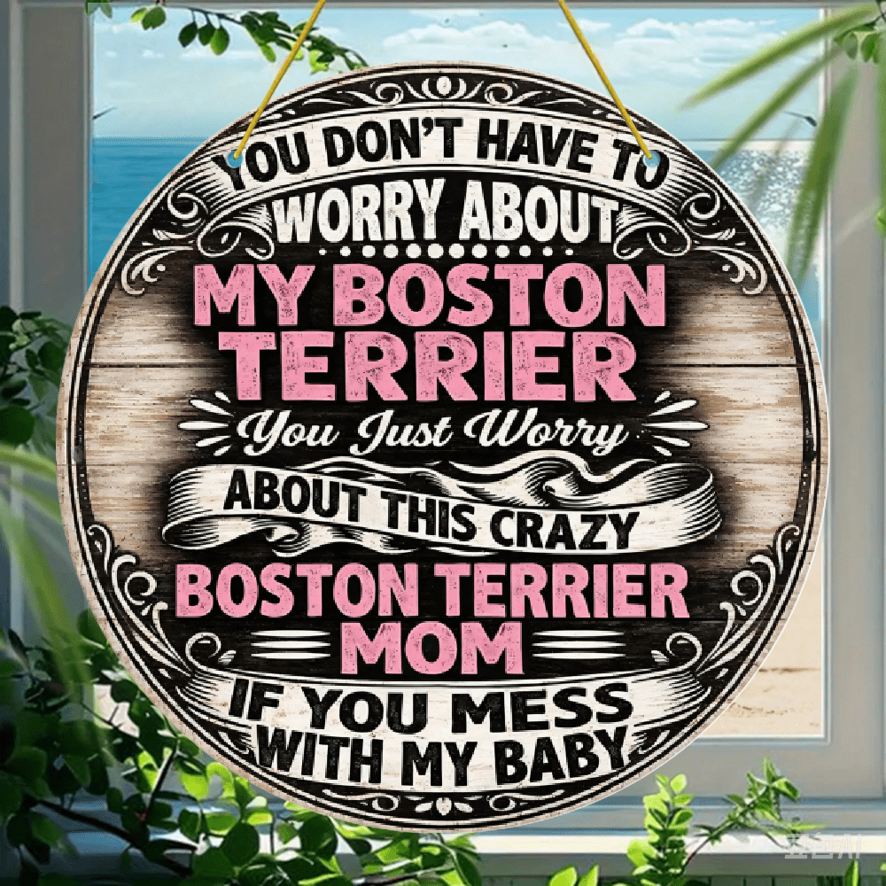 Acrylic Round Hanging Ornament, Boston Terrier Mom Protective Quote ...