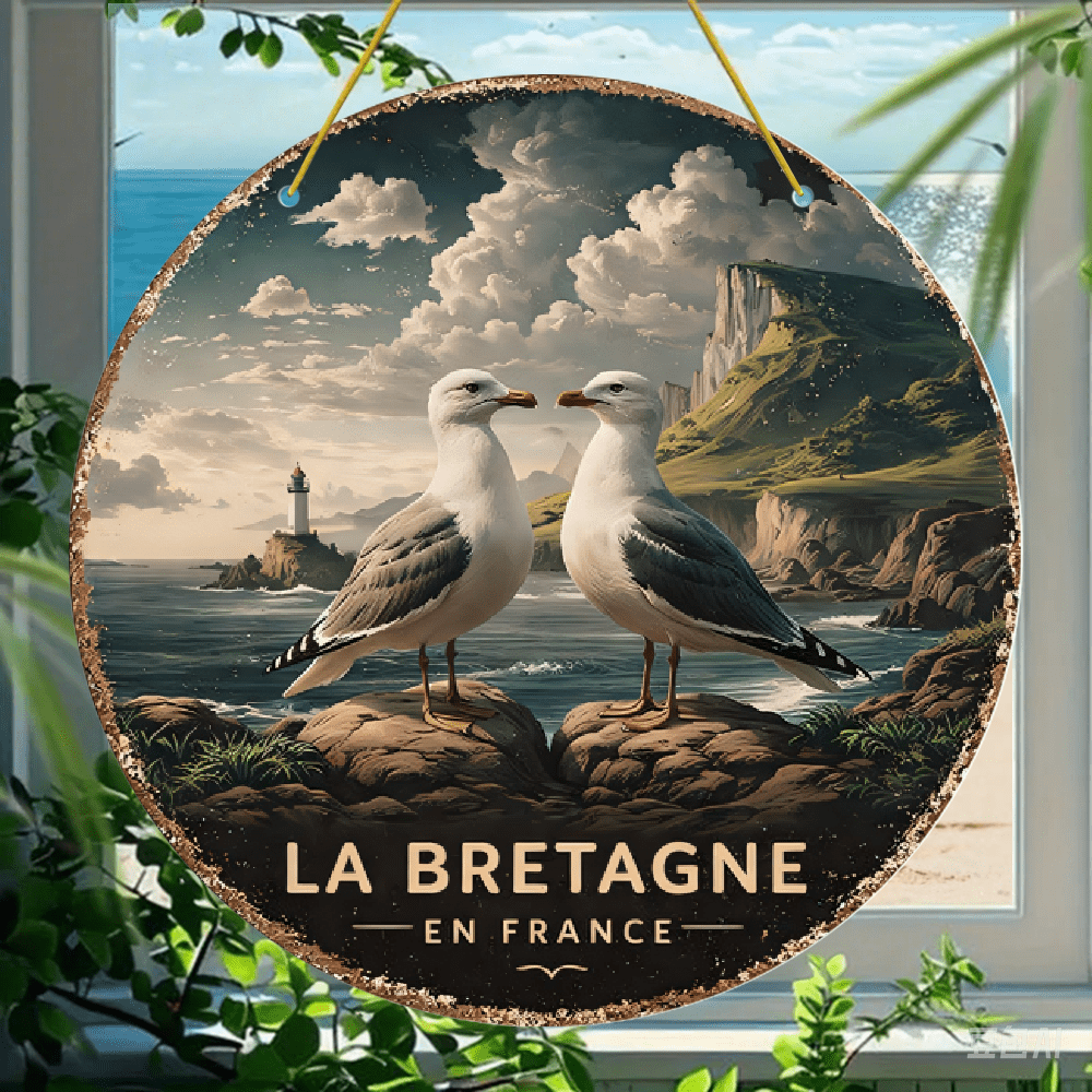 Acrylic Round Hanging Ornament, Brittany Coast Lighthouse Seagull ...