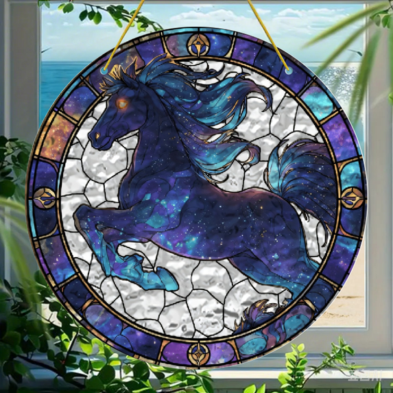 Acrylic Round Hanging Ornament Cosmic Unicorn Horse Stained Glass ...