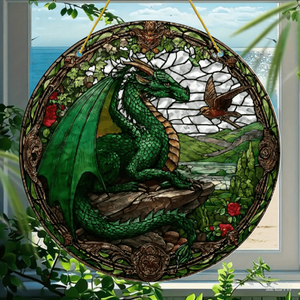 Acrylic Round Hanging Ornament Dragon Stained Glass Design 1 Pack for ...