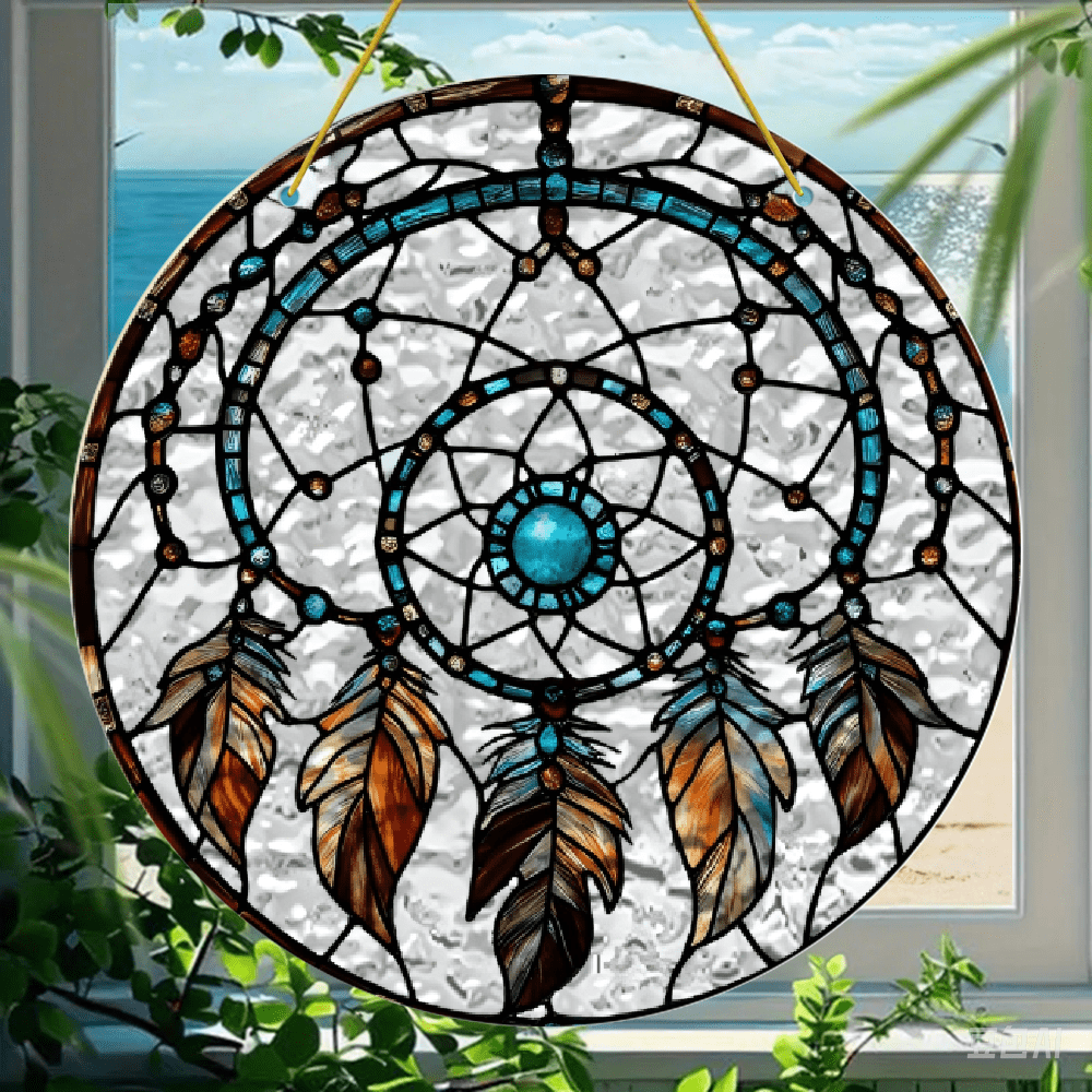 Acrylic Round Hanging Ornament Dreamcatcher Stained Glass Style ...