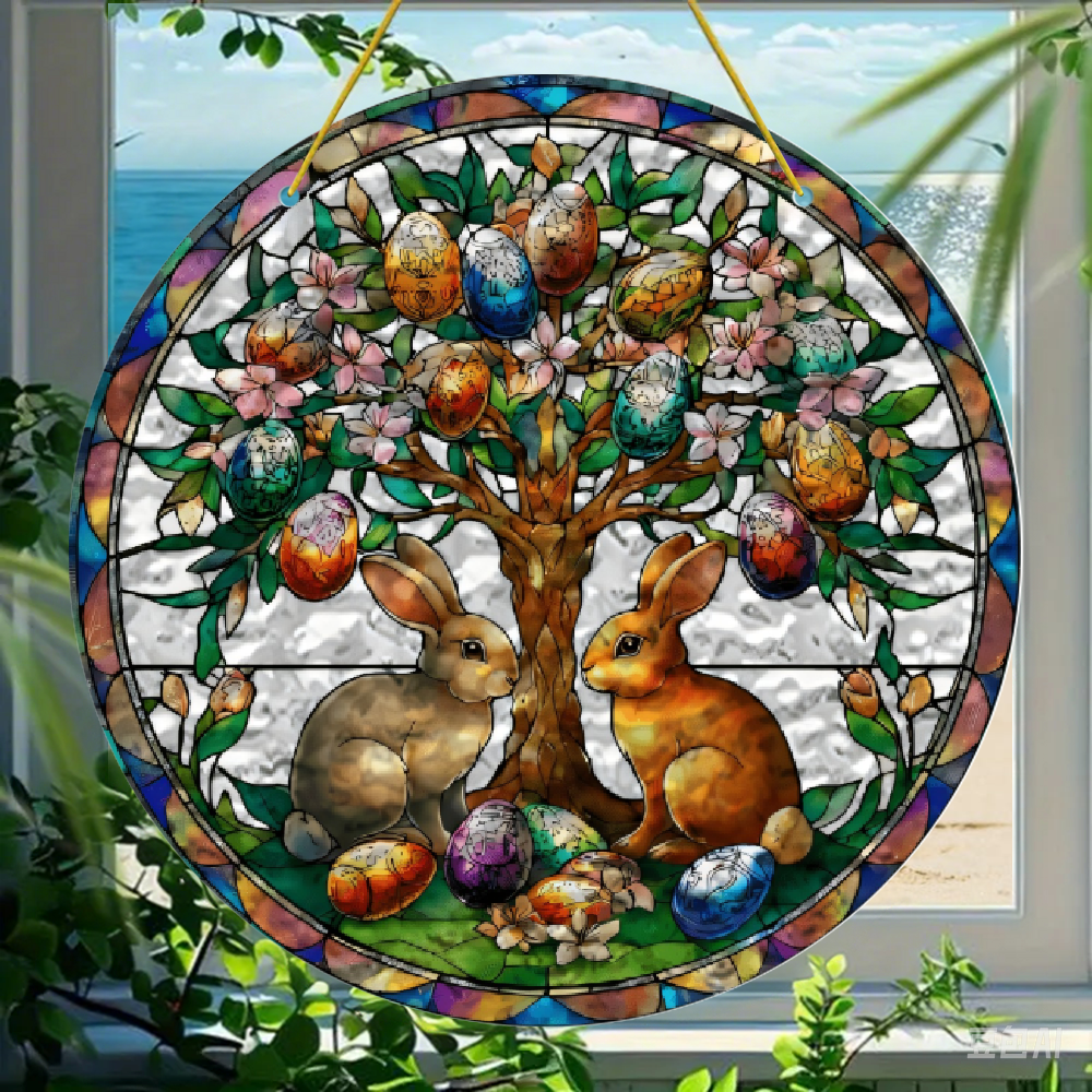 Acrylic Round Hanging Ornament Easter Tree Rabbit Floral Egg Design 1 ...