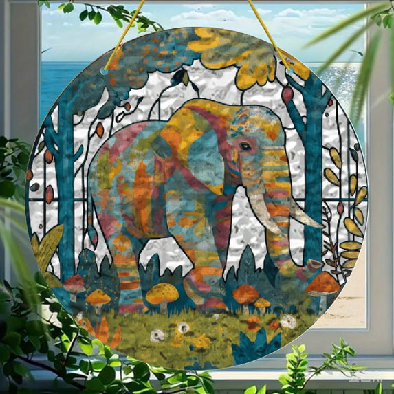 Acrylic Round Hanging Ornament Elephant Forest Mosaic Design 1 Pack for ...