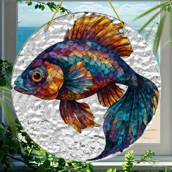 Acrylic Round Hanging Ornament Fish Mosaic Stained Glass Style 1 Pack ...