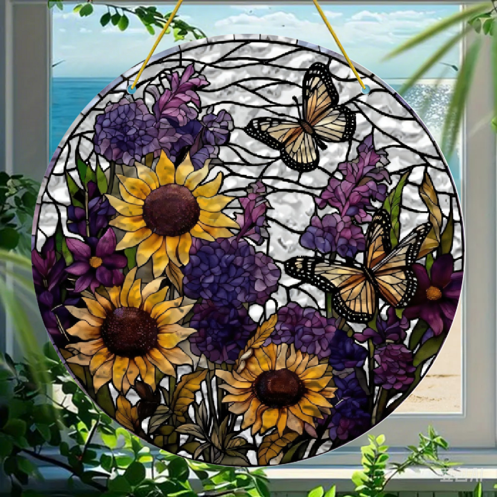 Acrylic Round Hanging Ornament Floral Butterfly Sunflower Design 1 Pack ...