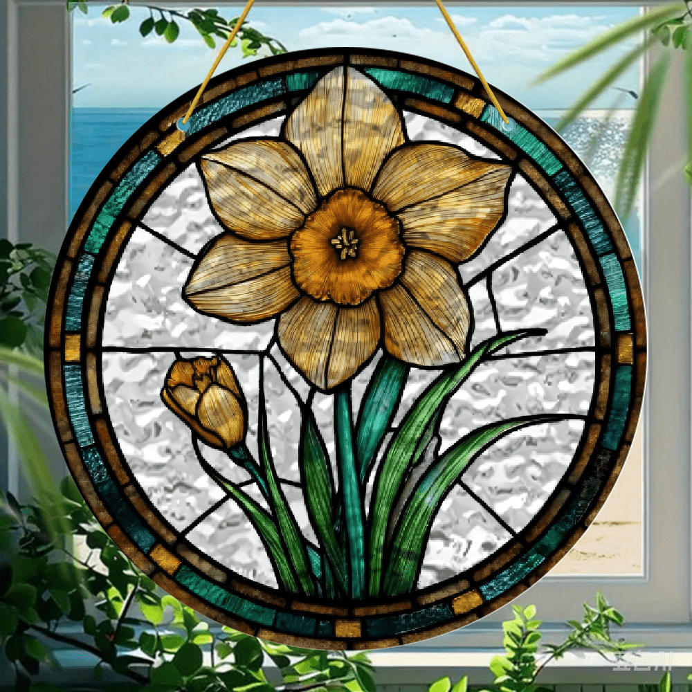Acrylic Round Hanging Ornament Floral Daffodil Design 1 Pack for Wall ...