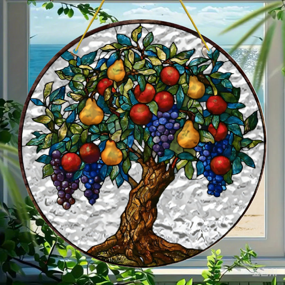 Acrylic Round Hanging Ornament Fruit Tree Stained Glass Style 1 Pack ...