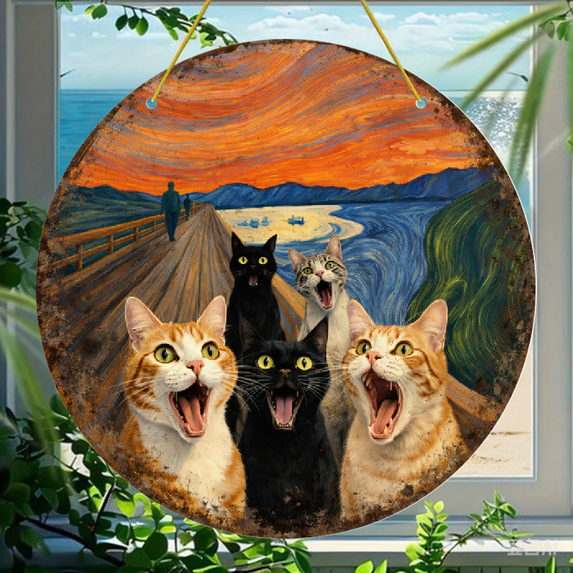 Acrylic Round Hanging Ornament, Funny Cat Scream Parody Art Print ...