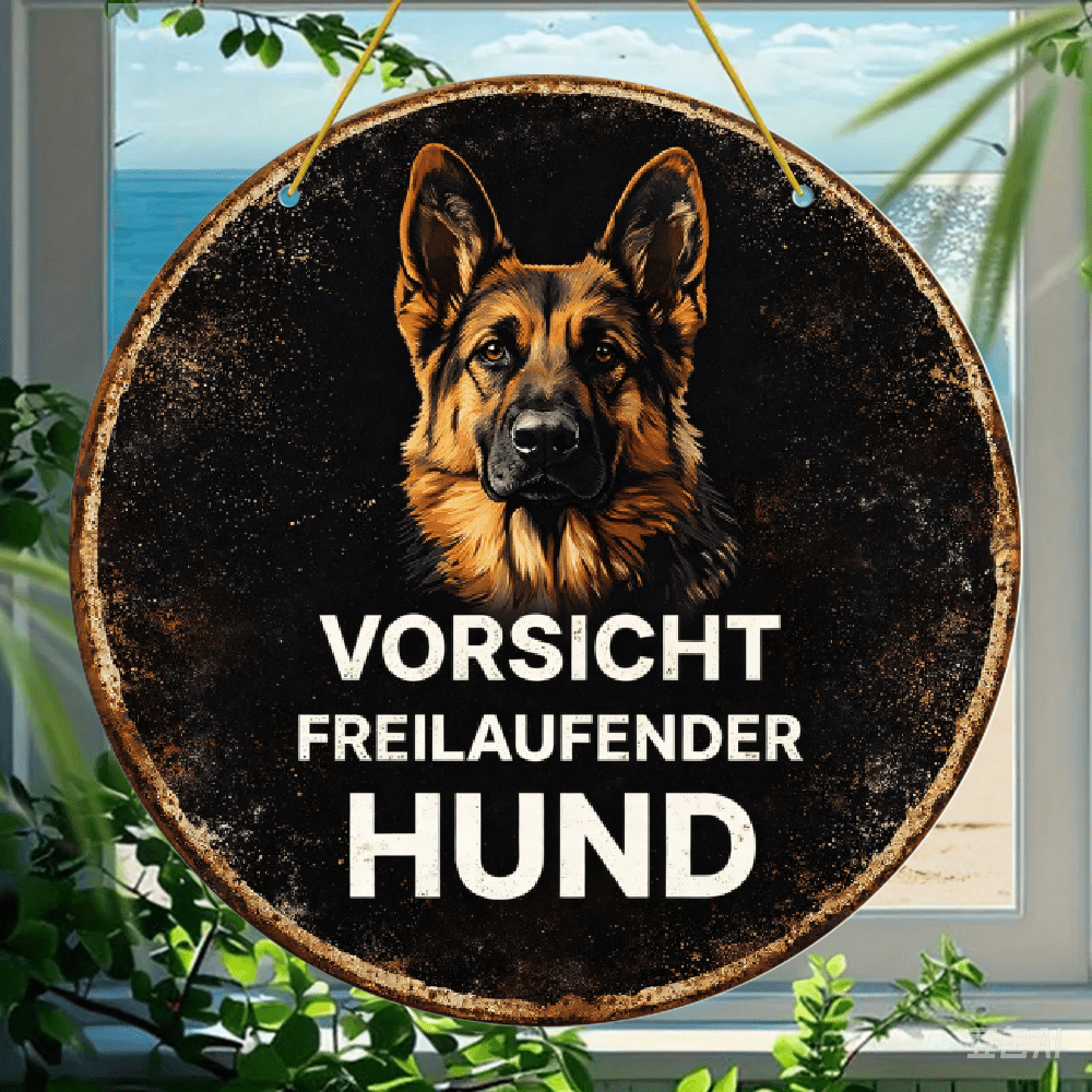 Acrylic Round Hanging Ornament, German Shepherd Dog Warning Sign Design ...
