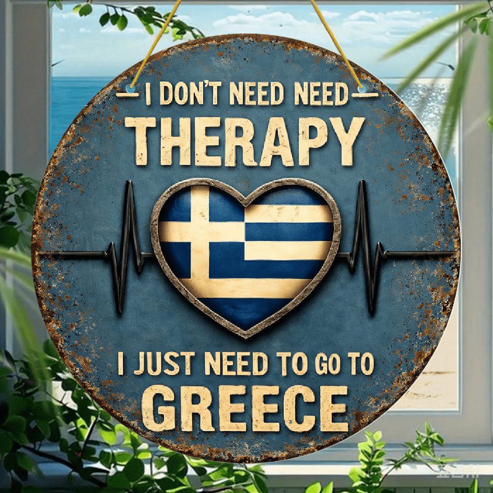 Acrylic Round Hanging Ornament, Greece Travel Quote Design with Heart ...
