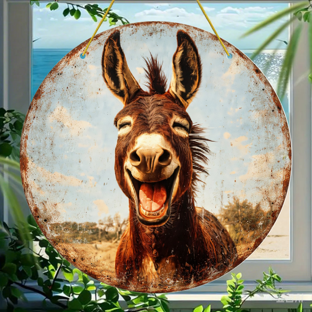 Acrylic Round Hanging Ornament, Laughing Donkey Portrait Design ...