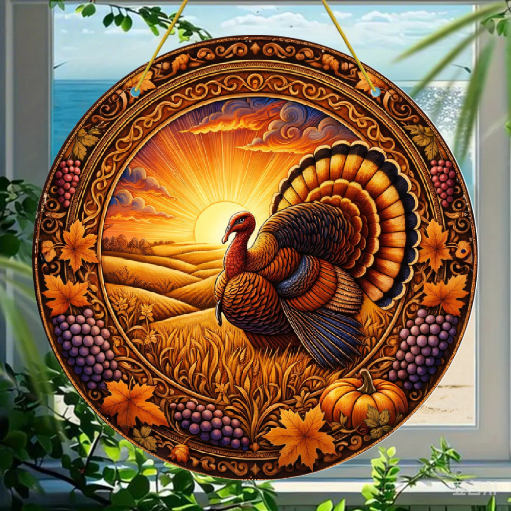 Acrylic Round Hanging Ornament, Majestic Turkey and Autumn Harvest ...