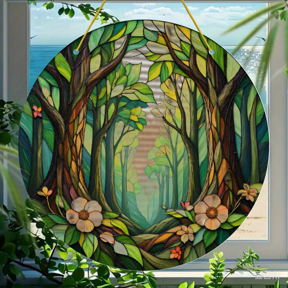 Acrylic Round Hanging Ornament Mystic Forest Stained Glass Style 1 Pack ...