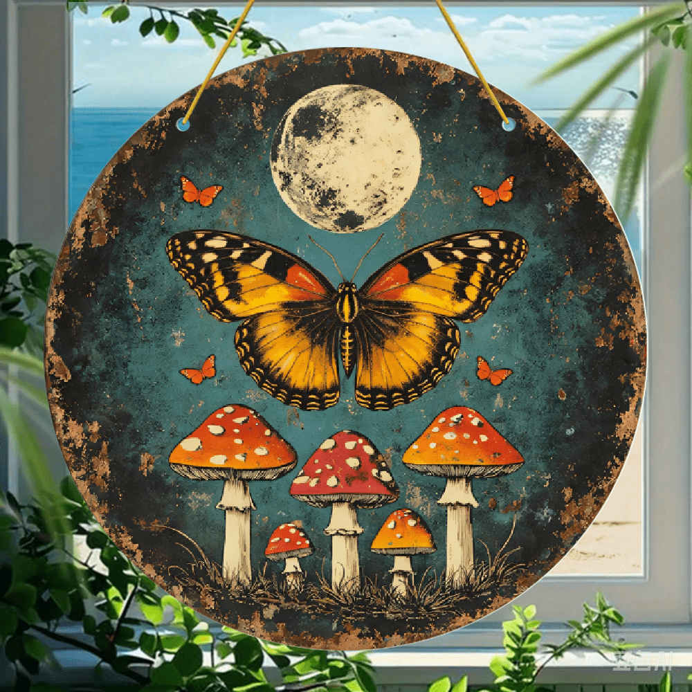 Acrylic Round Hanging Ornament, Mystical Moon and Butterfly Floral ...