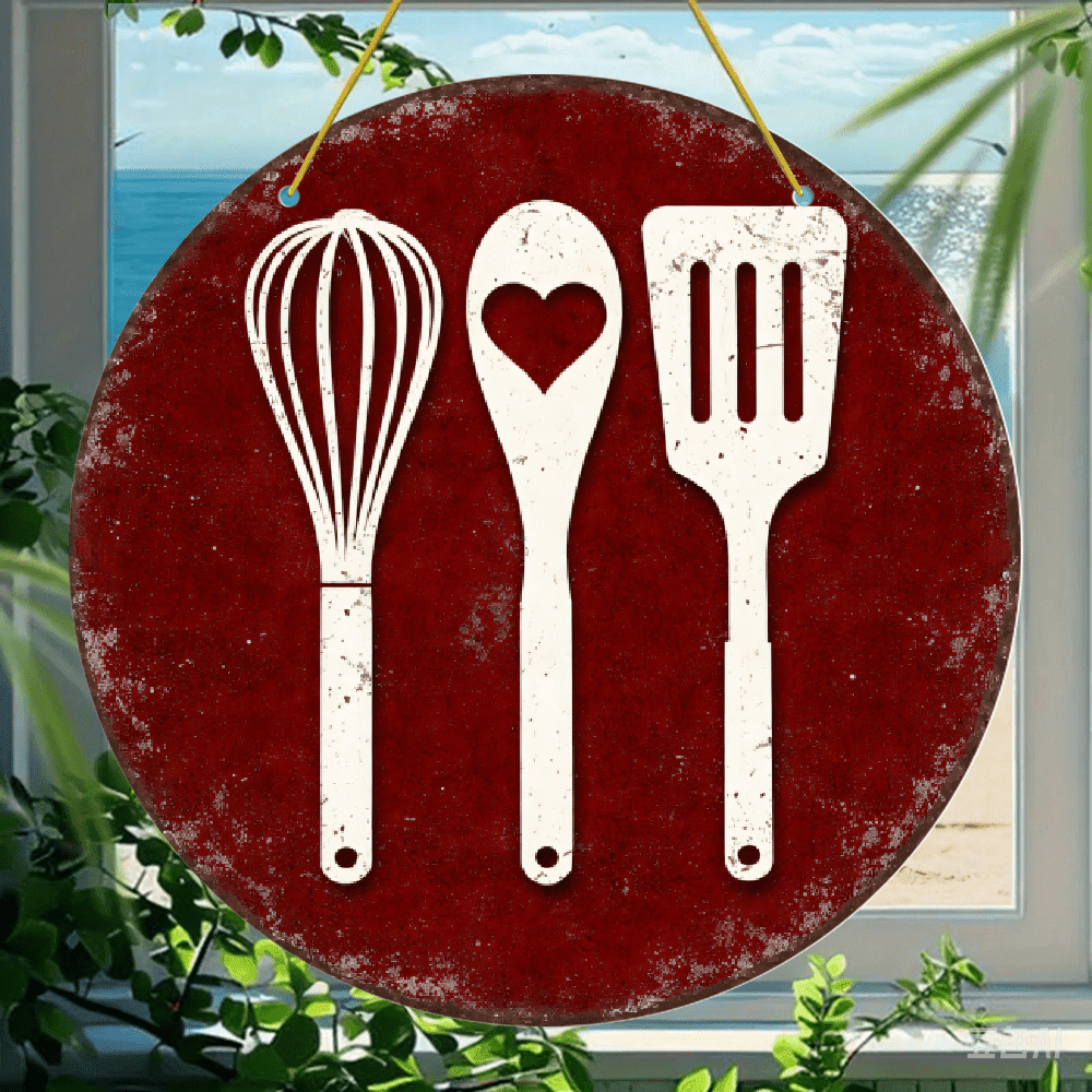 Acrylic Round Hanging Ornament, Rustic Kitchen Utensil Design Wall ...