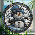Acrylic Round Hanging Ornament Snowman Stained Glass Style Winter Decor ...