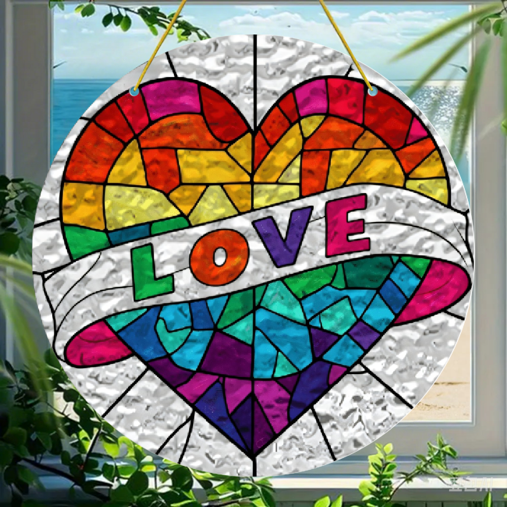 Acrylic Round Hanging Ornament Stained Glass Heart Love Design 1 Pack ...