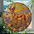Acrylic Round Hanging Ornament, Stained Glass Style Antelope Floral ...