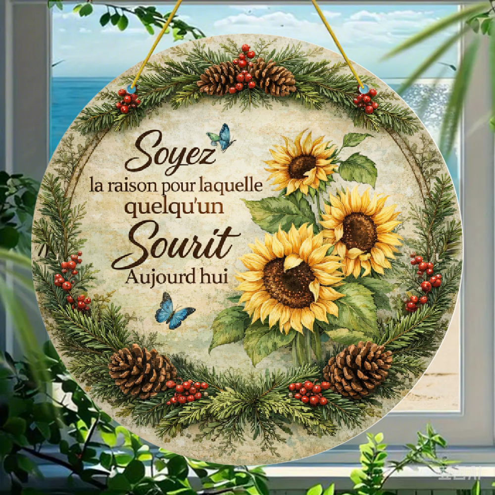 Acrylic Round Hanging Ornament, Sunflower and French Quote Design ...
