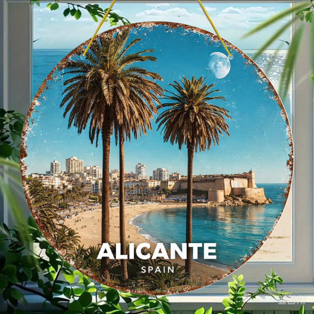 Acrylic Round Hanging Ornament, Vintage Alicante Spain Coastal ...