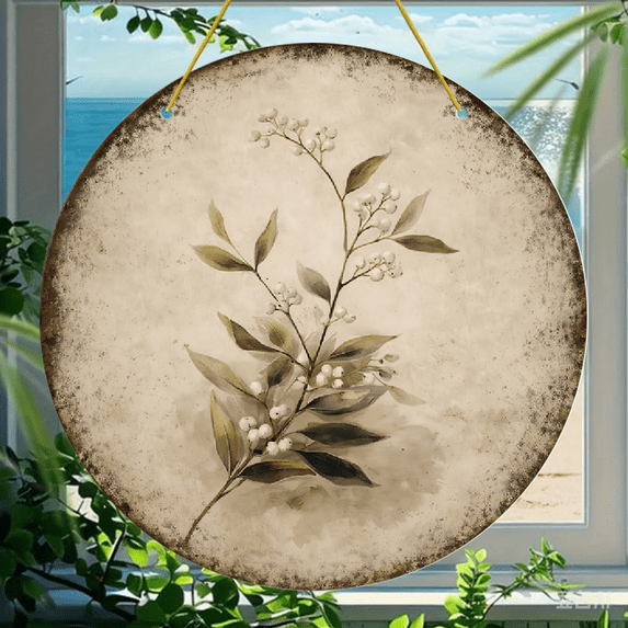 Acrylic Round Hanging Ornament, Vintage Botanical White Berries ...