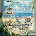 Acrylic Round Hanging Ornament, Vintage Coastal Beach Bicycle Scene ...
