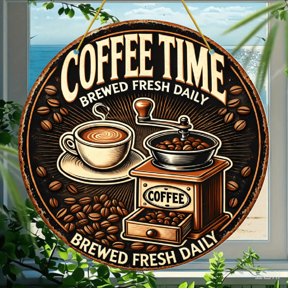 Acrylic Round Hanging Ornament, Vintage Coffee Time Design, Coffee ...