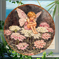 Acrylic Round Hanging Ornament, Vintage Fairy and Zinnia Flower ...