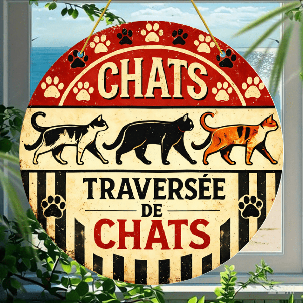 Acrylic Round Hanging Ornament, Vintage French Cat Crossing Design ...