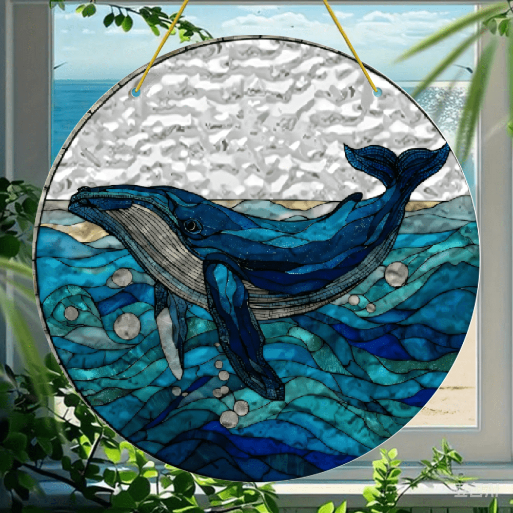 Acrylic Round Hanging Ornament Whale Stained Glass Design 1 Pack for ...