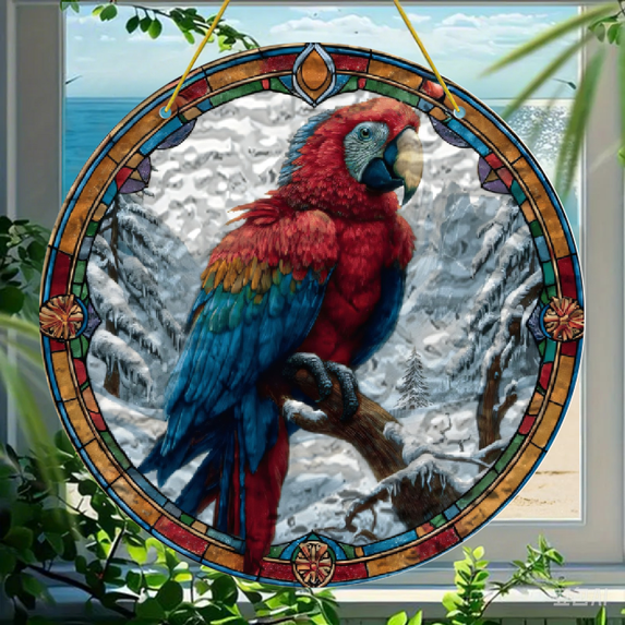 Acrylic Round Hanging Ornament Winter Macaw Stained Glass Design 1 Pack ...