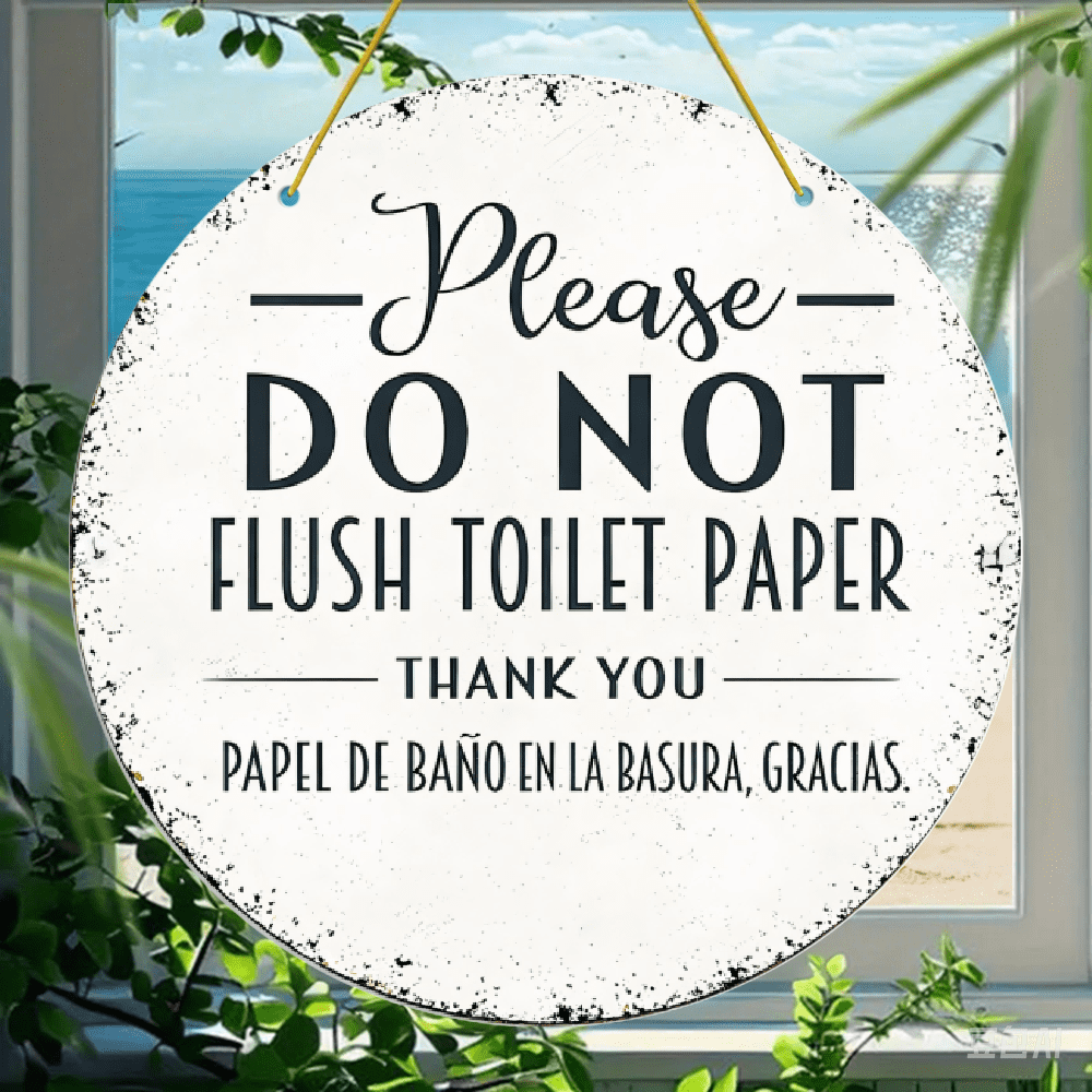 Acrylic Round Hanging Sign 8 Inch, Do Not Flush Toilet Paper Message ...