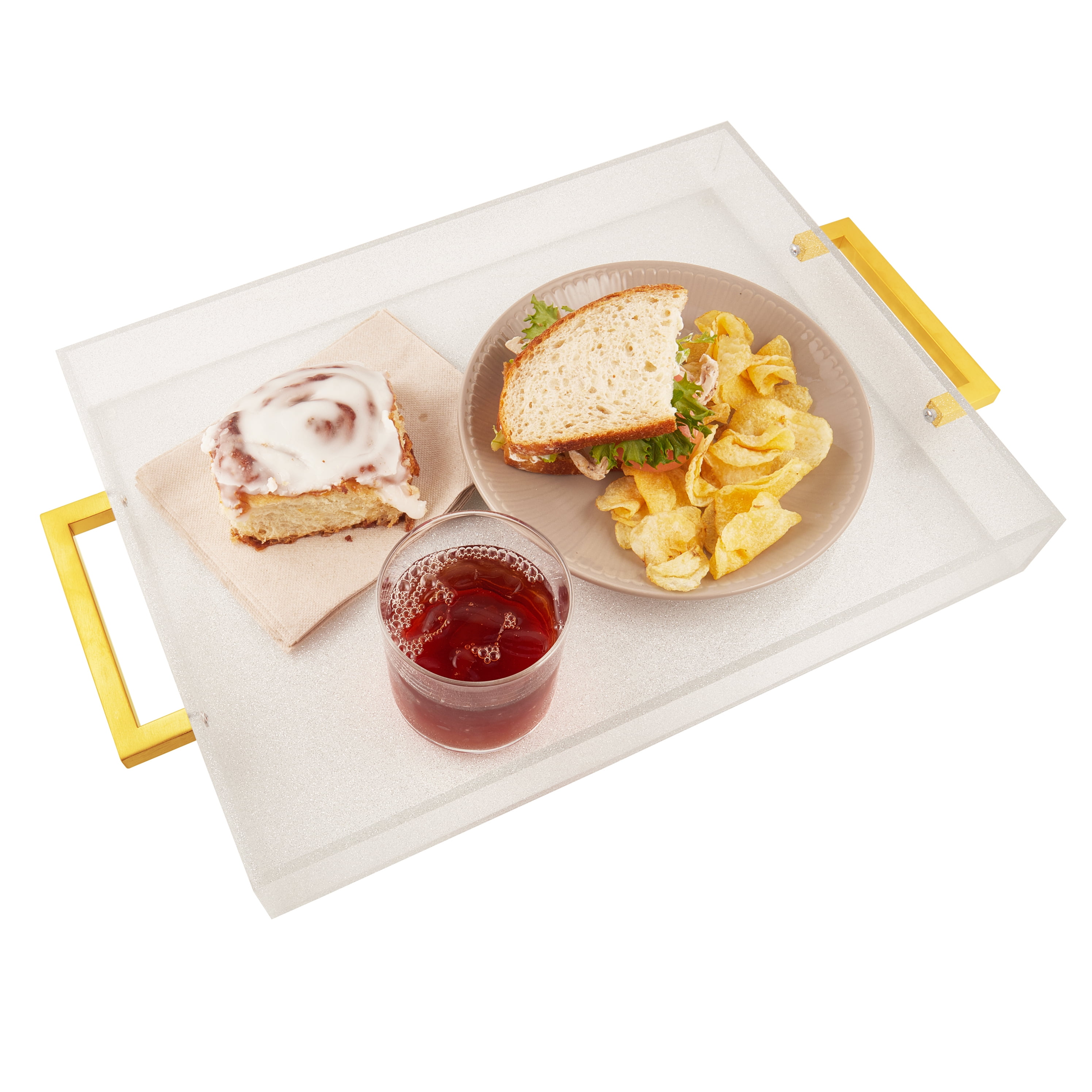 Acrylic Serving Tray with Gold Handles, 16" x 12" Decorative Tray for ...