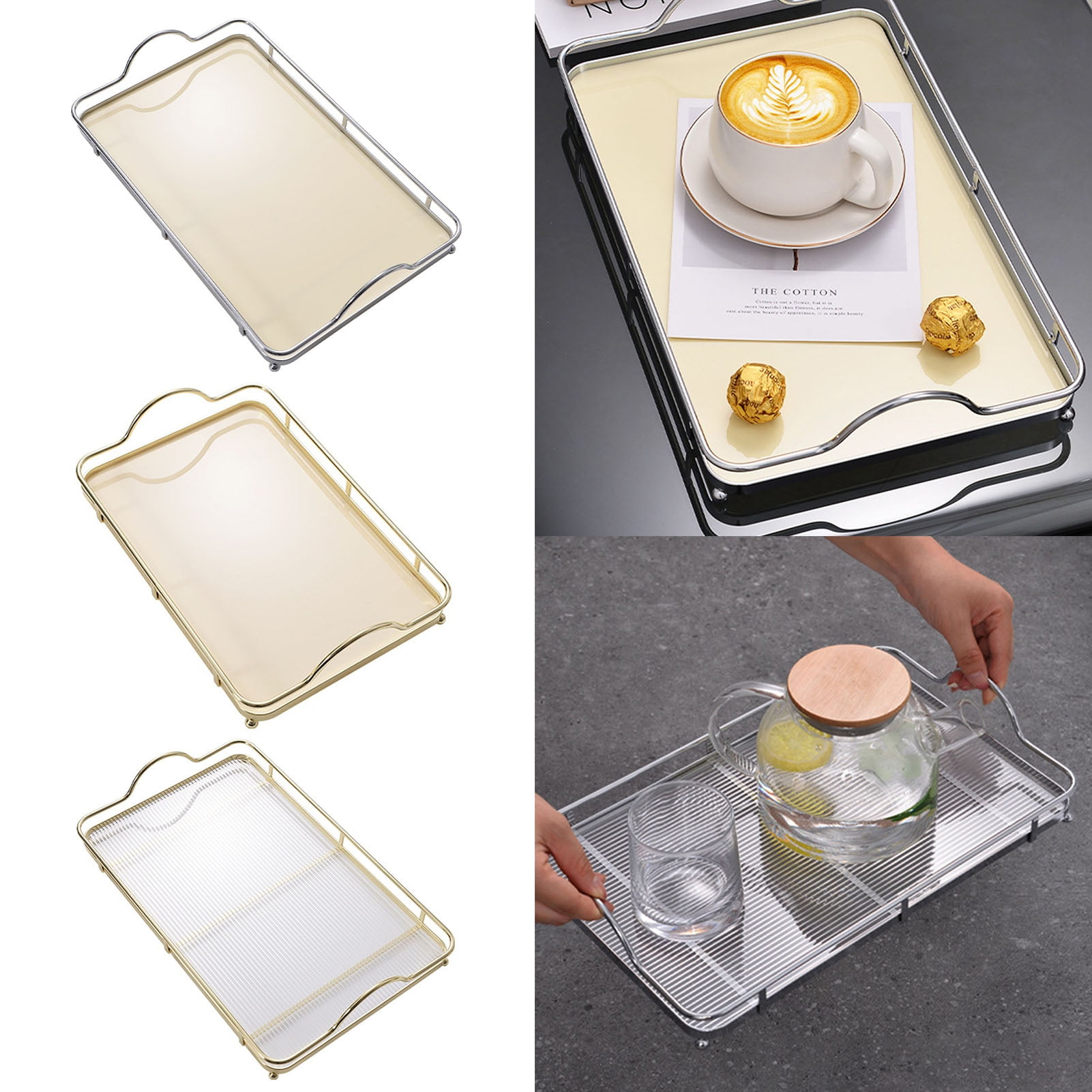 Acrylic Serving Tray Stainless Steel Serving Tray Water Cups Rectangle ...