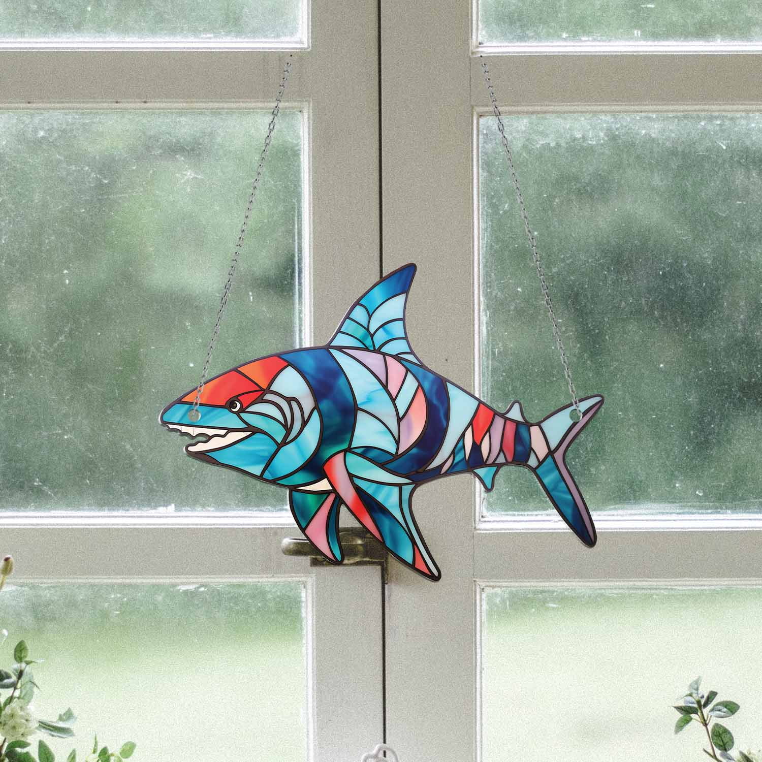 Acrylic Shark Window Art, Vibrant Stained Glass Design, Perfect for Sea ...