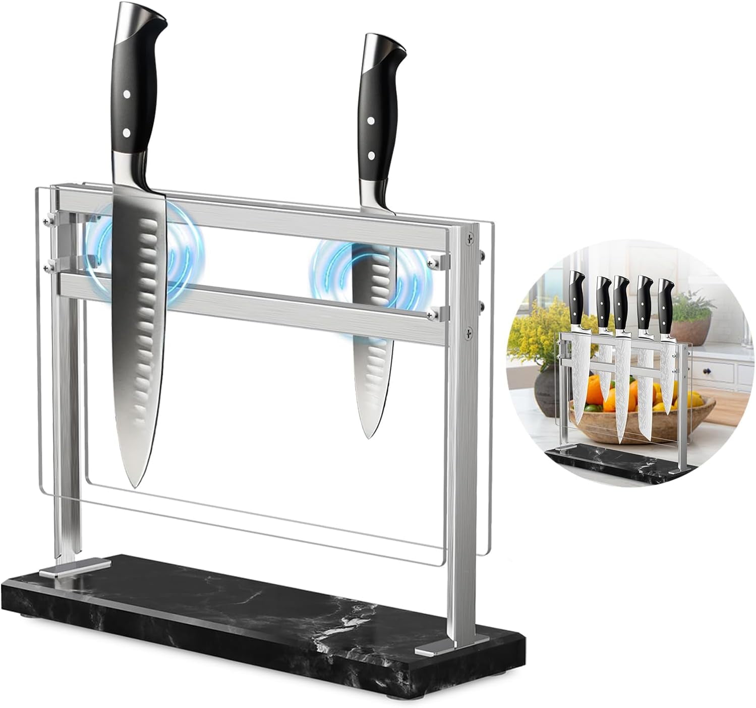 Acrylic Shield Magnetic Knife Block Holder - Marble Base Magnetic Knife ...